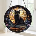 Black Cat on Book Stained Glass Suncatcher, Window Hanging Art for ...