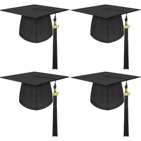 4 Pieces Unisex Matte Graduation Cap 2021 with Removable Tassel and ...