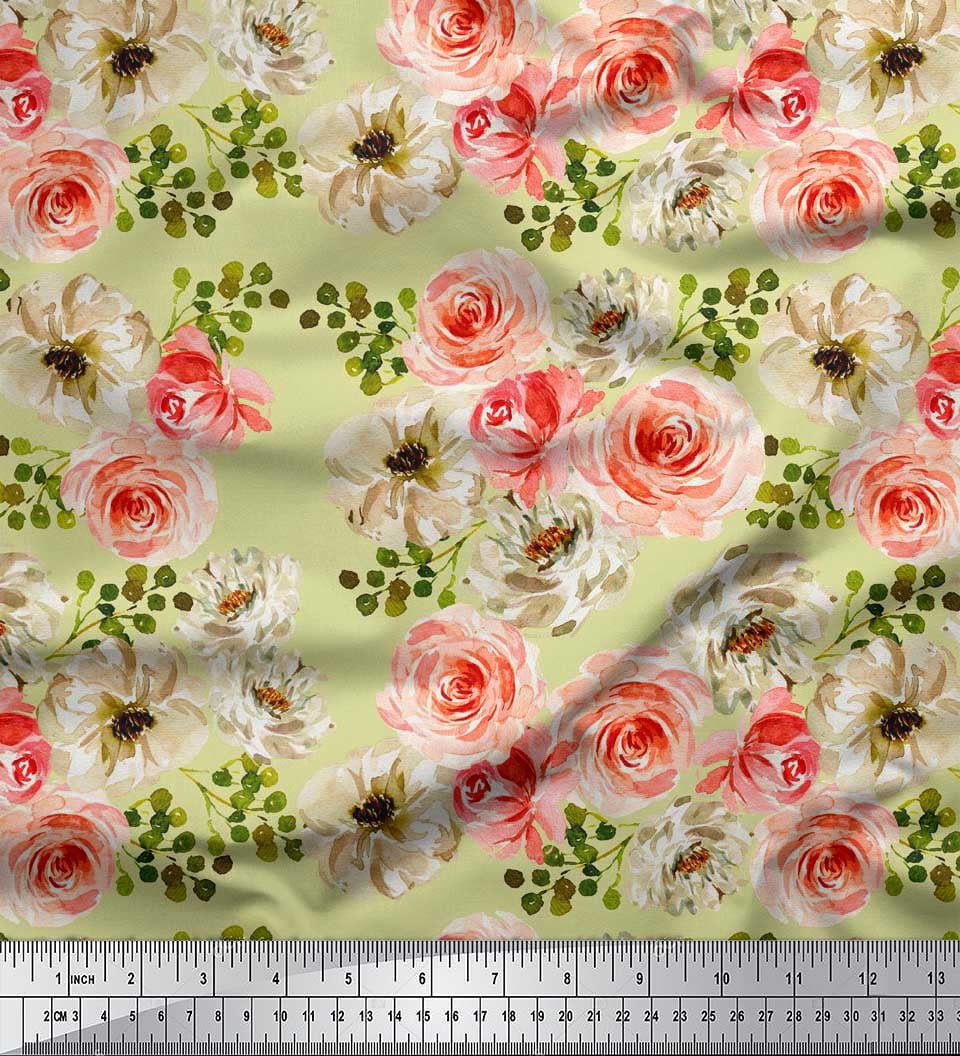 Soimoi Velvet Fabric Ranunculus with Bunch Floral Fabric Prints by Yard ...