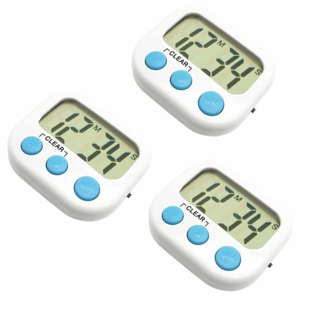 3 Pack Digital Kitchen Timer Magnetic Back Big Lcd Display Loud Alarm ...