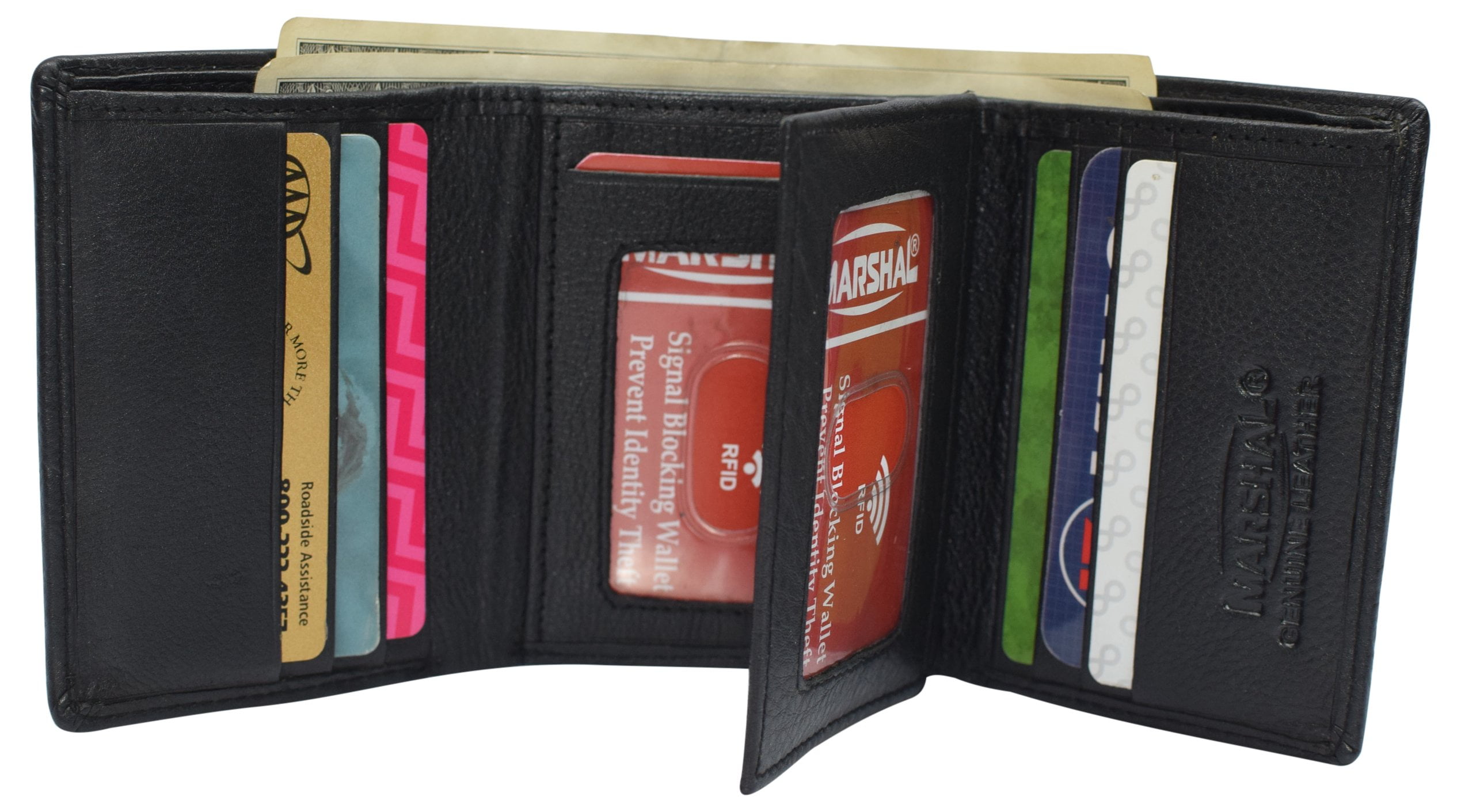 RFID Leather Trifold Wallet with 9 Card Slots 2 Note Pocket & 2 ID ...