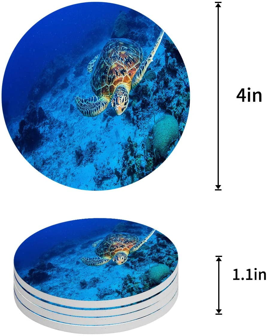 ZHANZZK Sea Turtle Set of 8 Round Coaster for Drinks, Absorbent Ceramic ...
