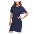 JESSICA HOWARD Womens Navy Ruched Flutter Jewel Neck Above The Knee ...