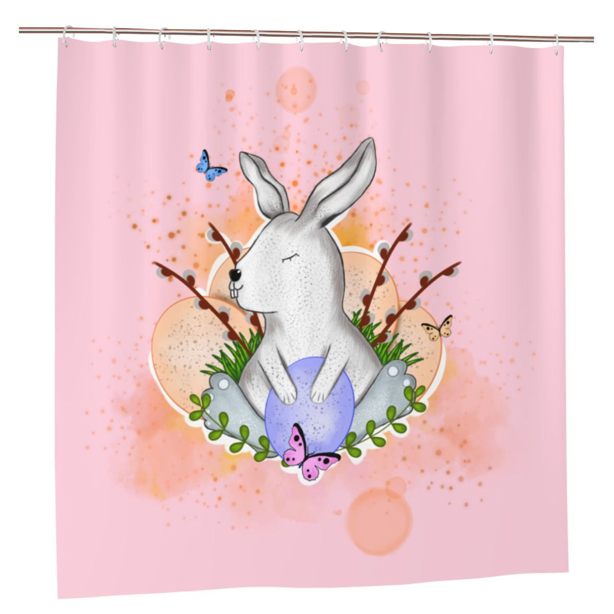 Yfyang Waterproof Bathroom Shower Curtain Pink Funny Cartoon Bunny