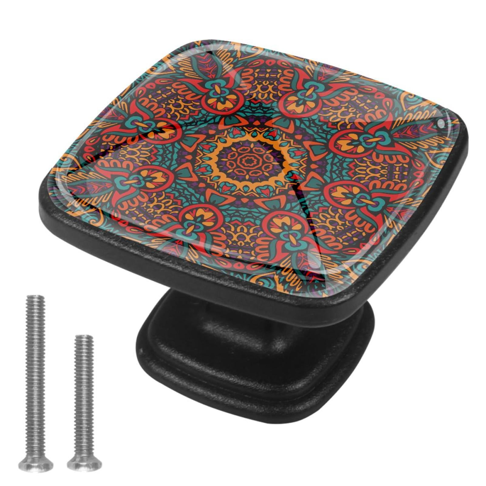 4 Pcs Cabinet Handle Drawer Pulls Boho Mandala Knobs with Screws Square ...