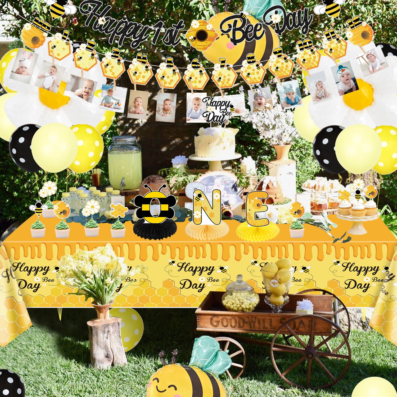 First Bee Day Decorations Happy BEE Day Banner DIY / Bumblebee Party ...