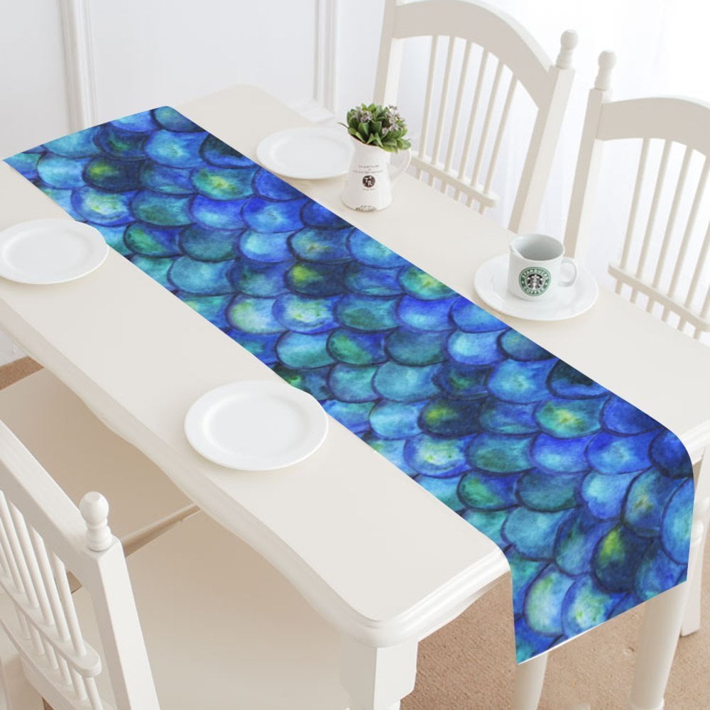 MYPOP Mermaid Table Runner Home Decor 14x72 Inch, Watercolor Fish ...