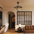110V Ceiling Fan Light Stained Glass Shade LED Retractable Lamp ...