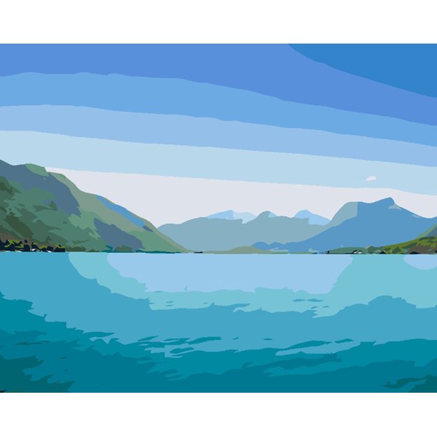 DIY Oil Painting Mountain Natural landscape Sky Water Azure Mountainous ...