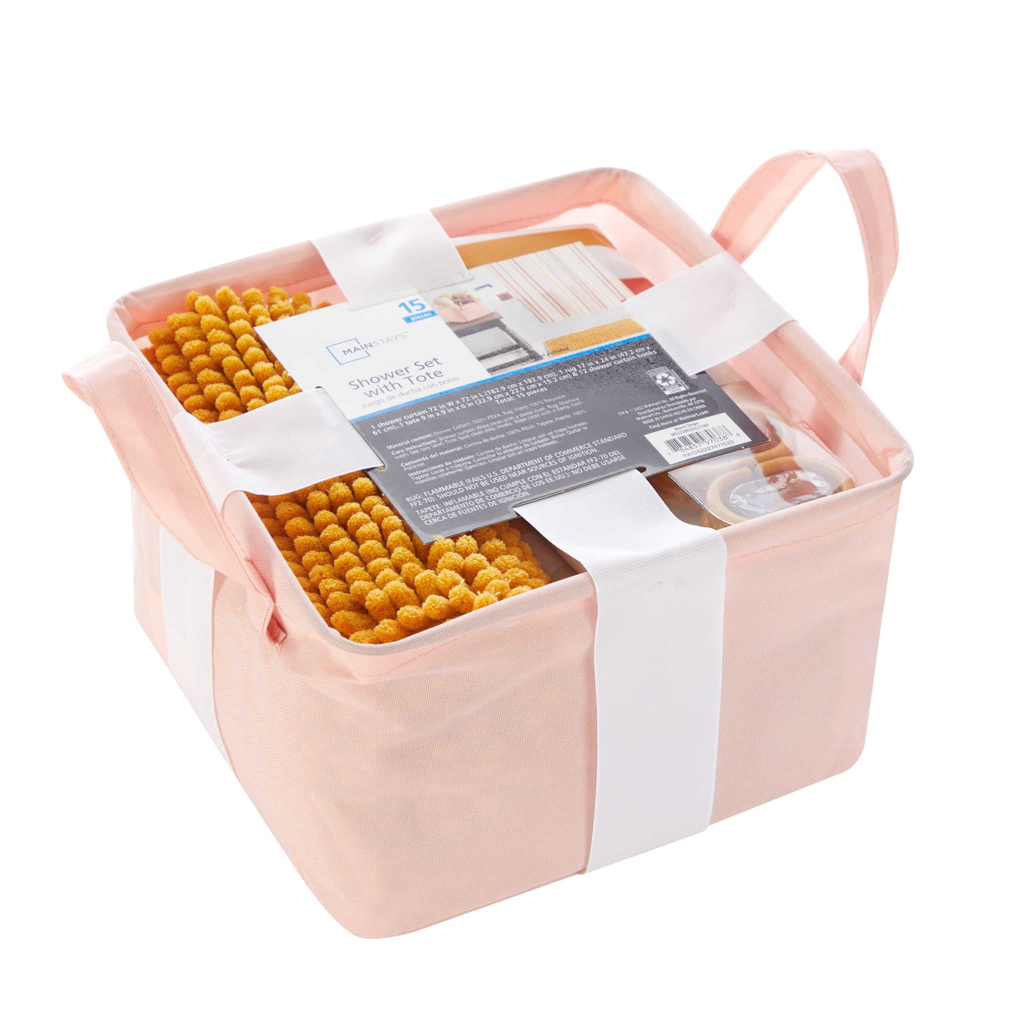 Mainstays 15 Piece Shower Tote Set includes: 72 x 72 Yellow Multi ...
