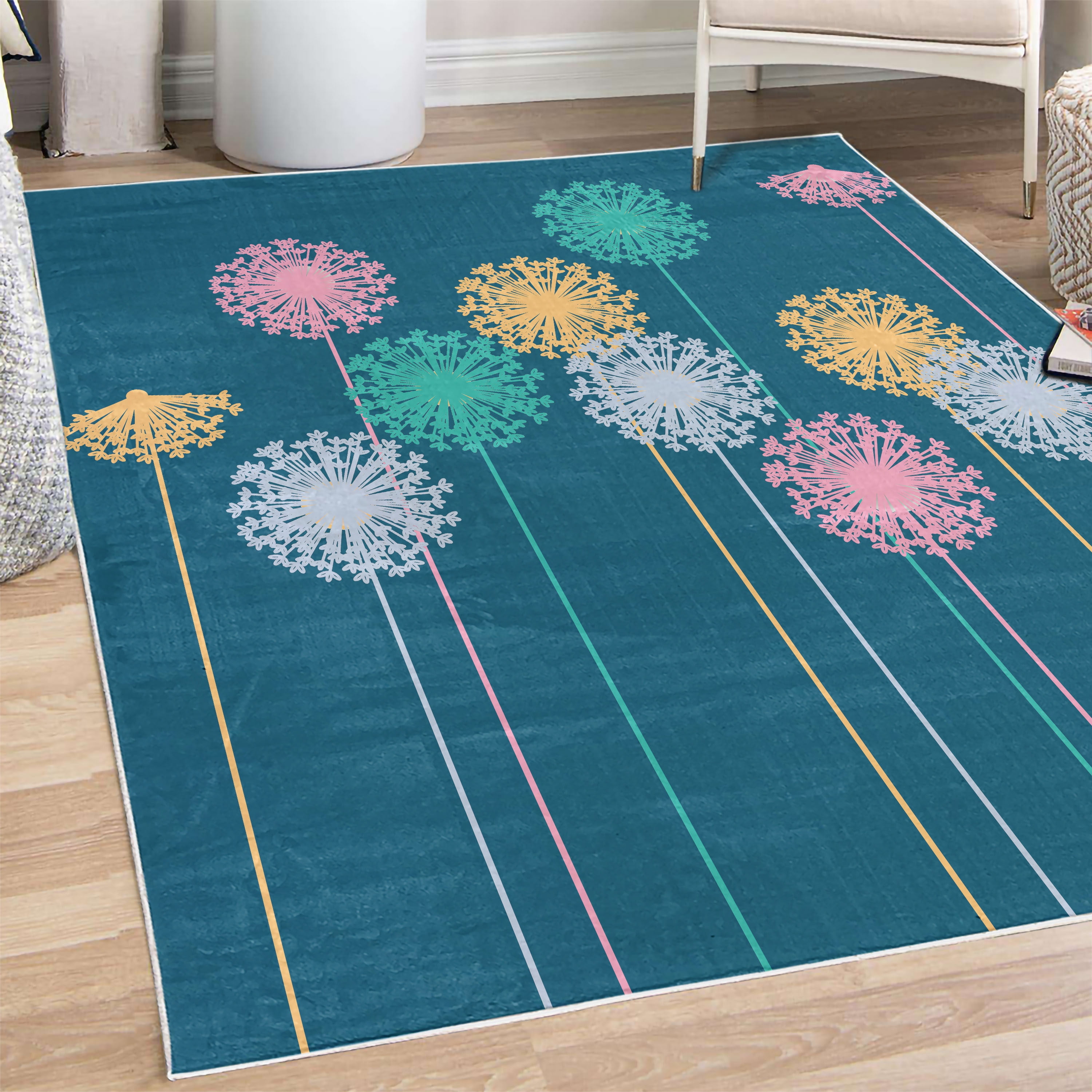 Dandelion Decorative Rug, Abstract Wildflower Silhouettes Botanical ...