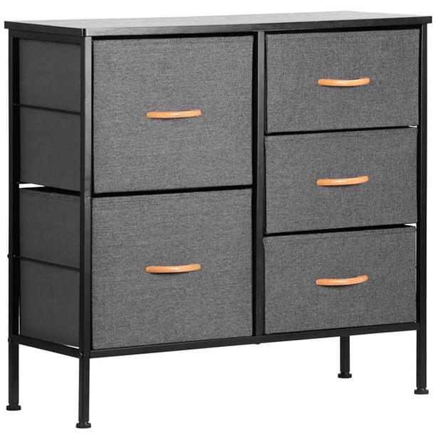 5 Drawer Dresser, Chest of Drawer Steel Frame Storage Closet Organizer ...