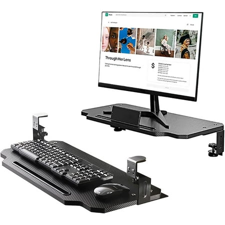 N Keyboard Tray Under Desk with C Clamp, Monitor Stand Riser Clamp-on ...