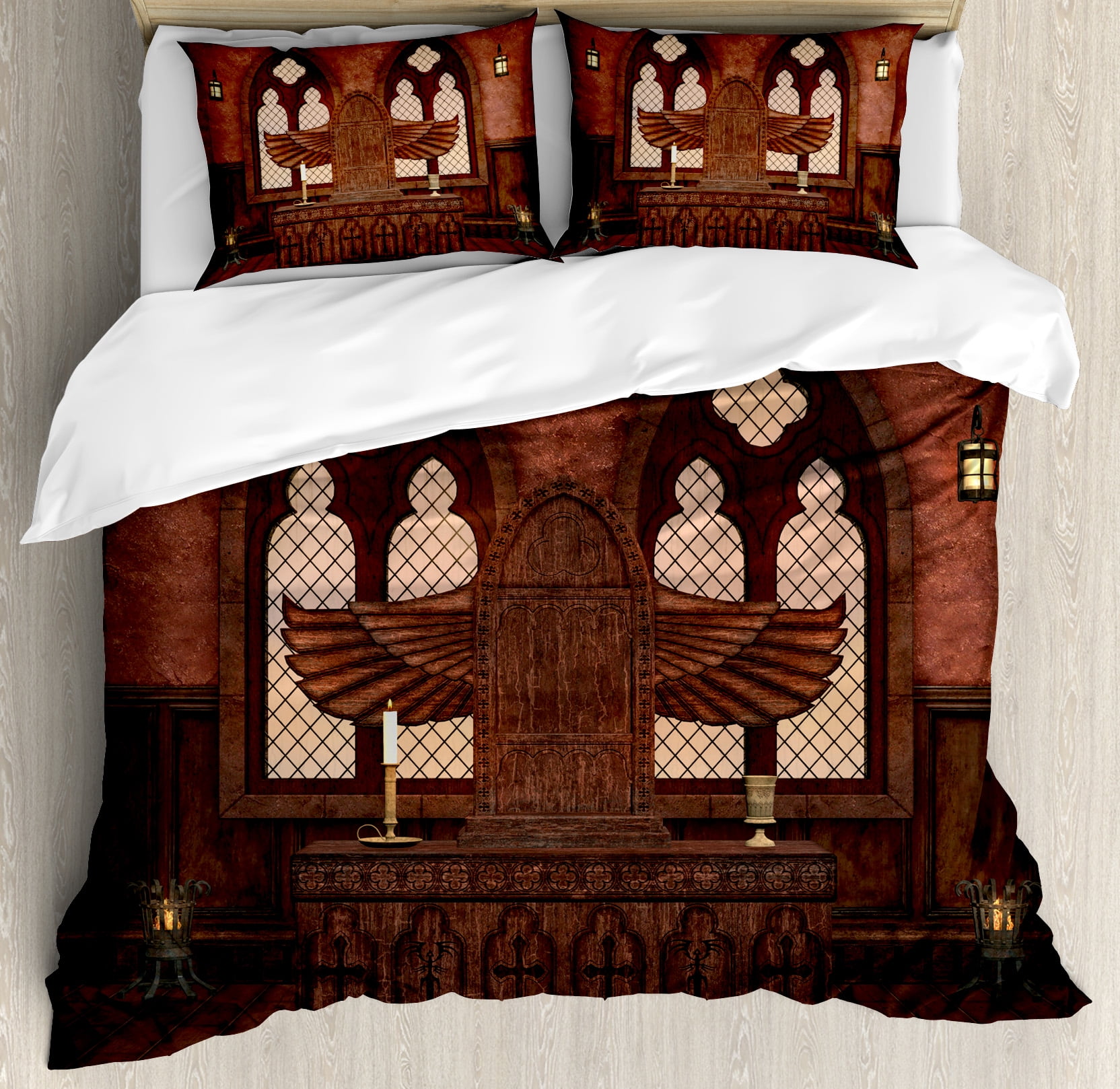 Gothic Decor King Size Duvet Cover Set, Medieval Altar in Church ...