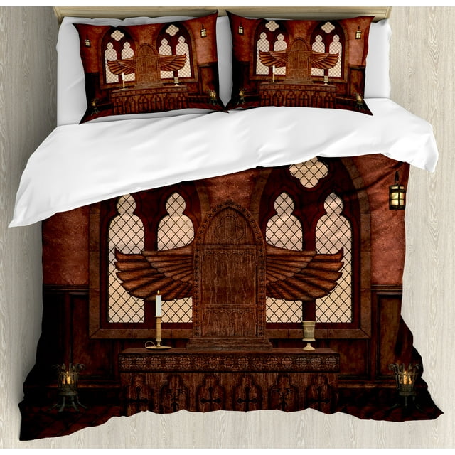 Gothic Decor King Size Duvet Cover Set, Medieval Altar in Church ...
