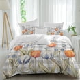 4 Piece Duvet Cover Set Cal king, Spring Watercolor Tulips on Plaid ...