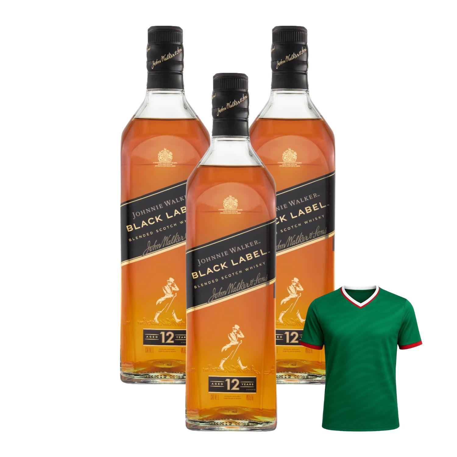 3 Whisky Johnnie Walker Blend Black Label 1 L + Jersey Verde | Walmart ...