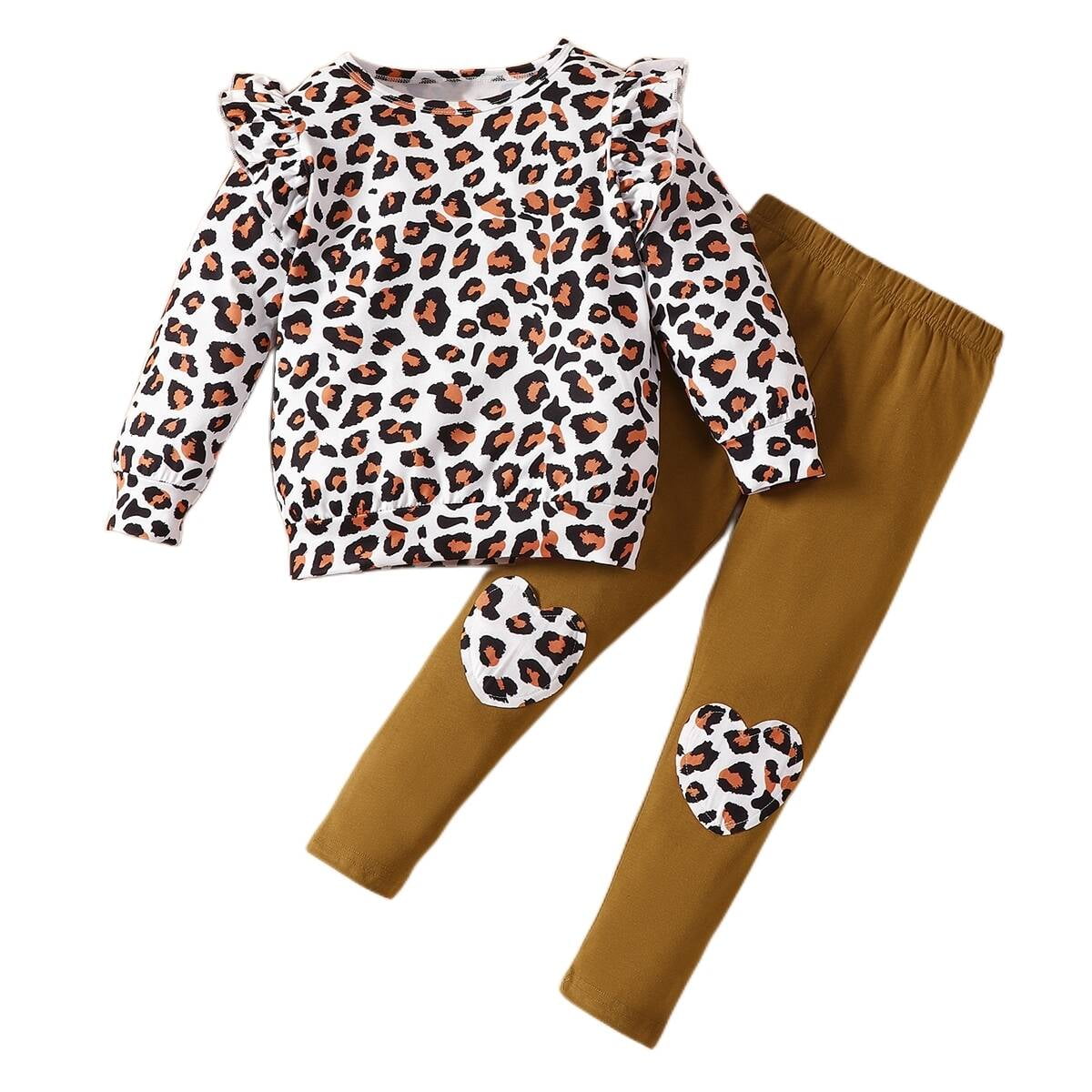 Popshion Little Girl Leopard Sweatshirt Top and Brown Pants Winter ...