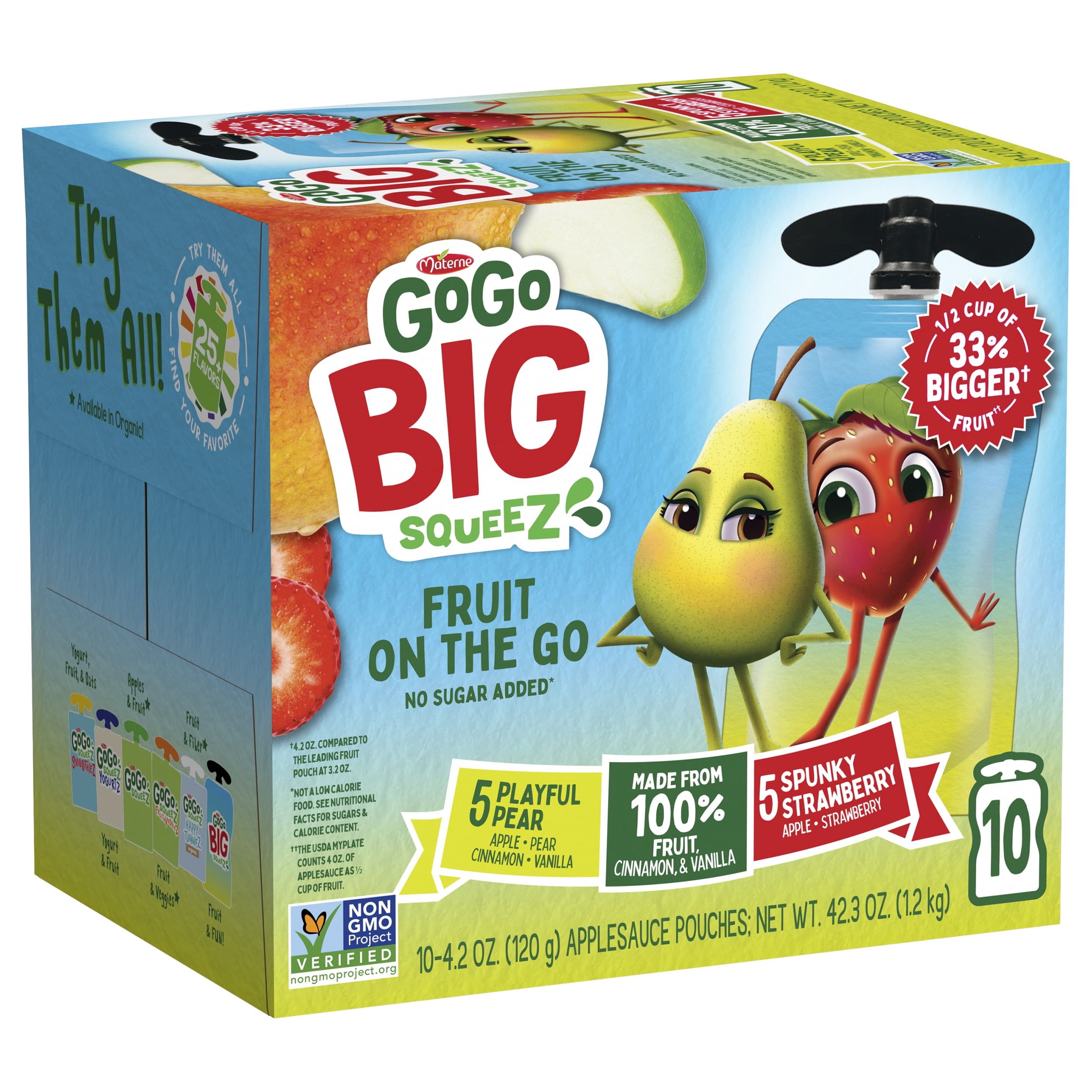 GoGo squeeZ BIG squeeZ Apple Pear & Apple Strawberry, 4.2 Oz, 10 Ct ...