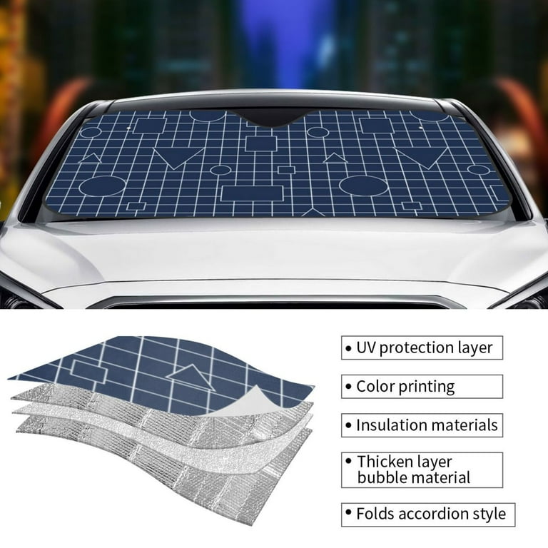 Znduo Vector Seamless Blue Geometric Shapes Pattern Car SUV Windshield Small Size UV Rays and Heat Sun Visor Protector Foldable Sun Shade Car