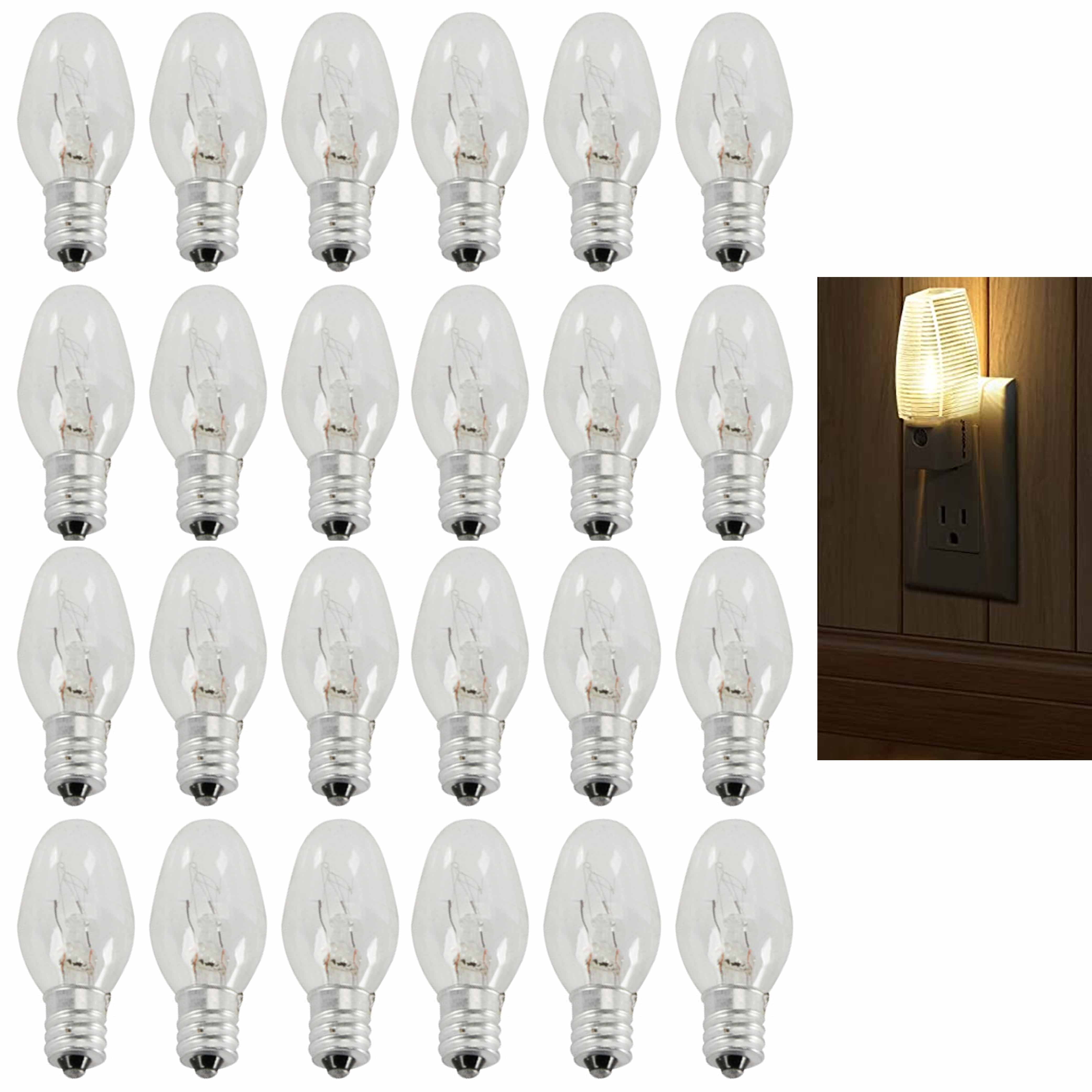 24 Pc 7W Night Light Bulbs Clear 120V Candelabra Base Replacement ...