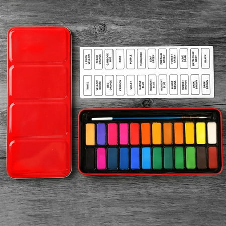 1 Set 24 Colors in Fashion Red Iron Box Watercolor Painting Set With ...