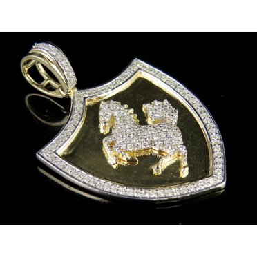 10K Yellow Gold Trident Maserati Logo 2" Canary And White Diamond ...