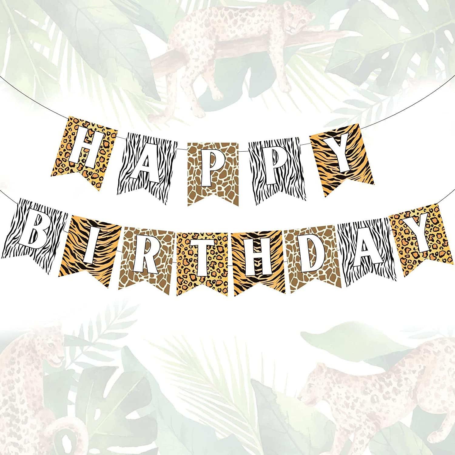 Cheetah Happy Birthday Banner Leopard Birthday Garland for Women Safari ...
