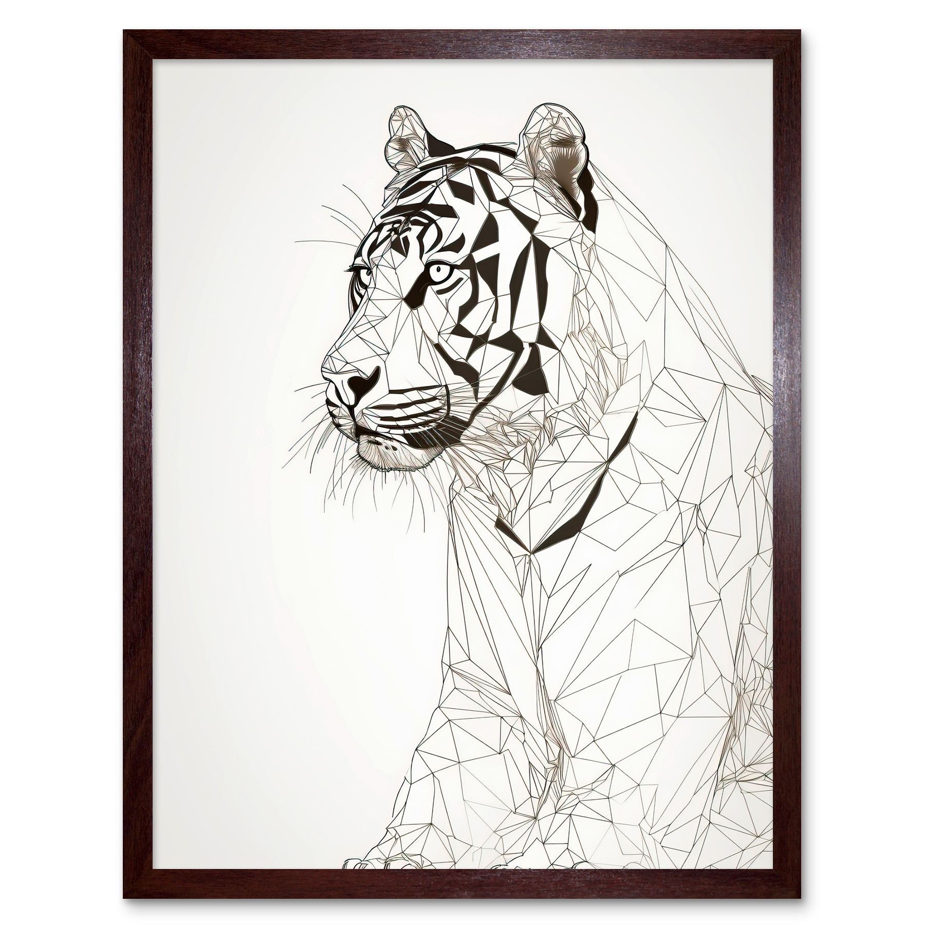 White Tiger Line Drawing Polygon Stripes Pattern Art Print Framed ...