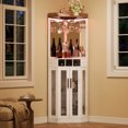 Corner Bar Cabinet with LED Lights and Mirrored Backing, Modern Rustic ...