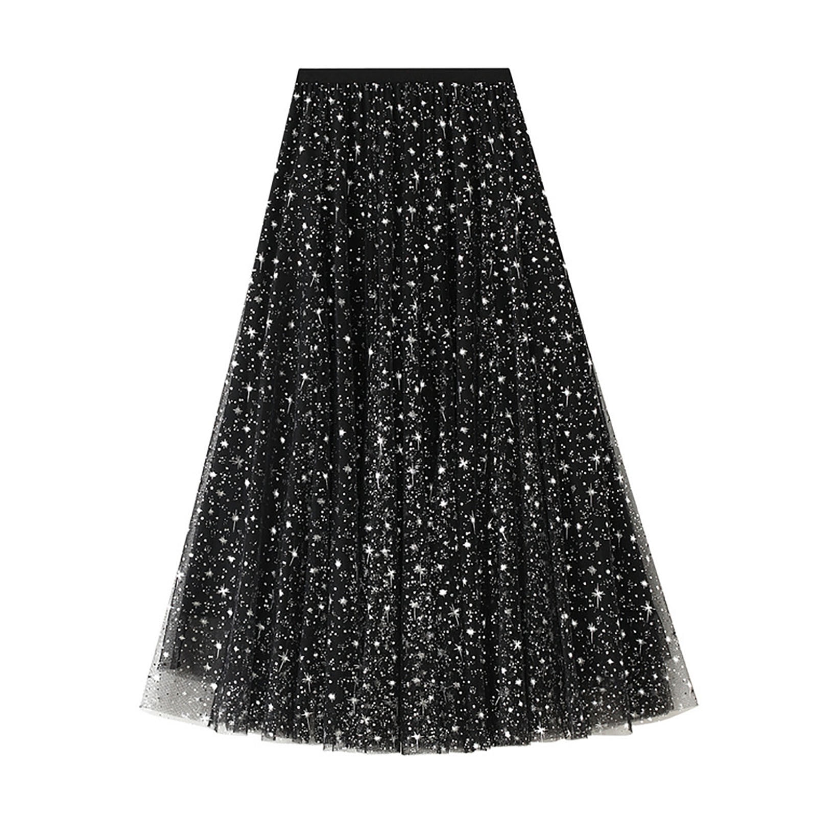 Sparkly Skirts for Women Long Length Glitter Elastic High Waisted Mesh ...