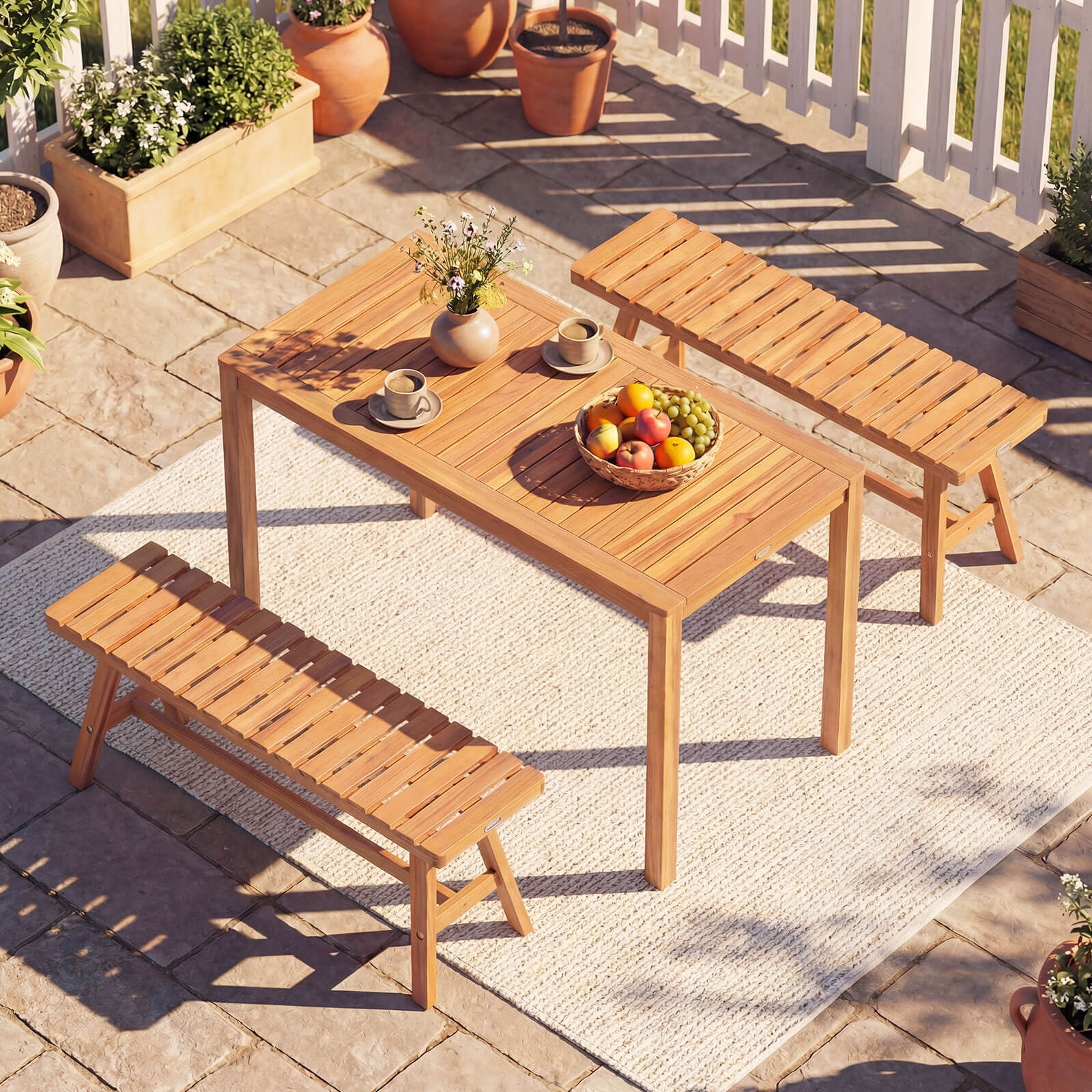 Click here for Costway 3 Pcs Acacia Wood Patio Dining Set With Sl... prices