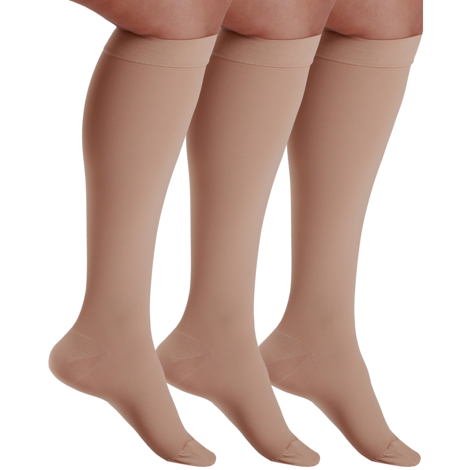 (3 Pairs) Opaque Compression Socks for Women and Men 20-30mmHg - Beige ...