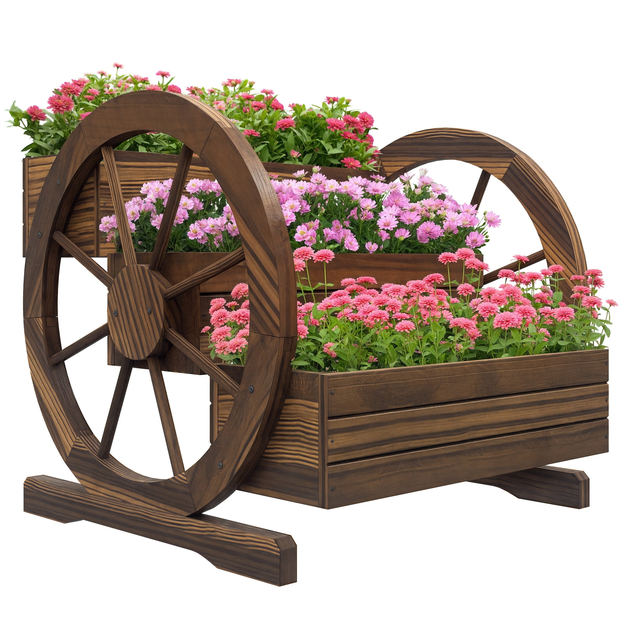Click here for Outsunny Wooden Wagon Planter Box  Decorative 3-Ti... prices