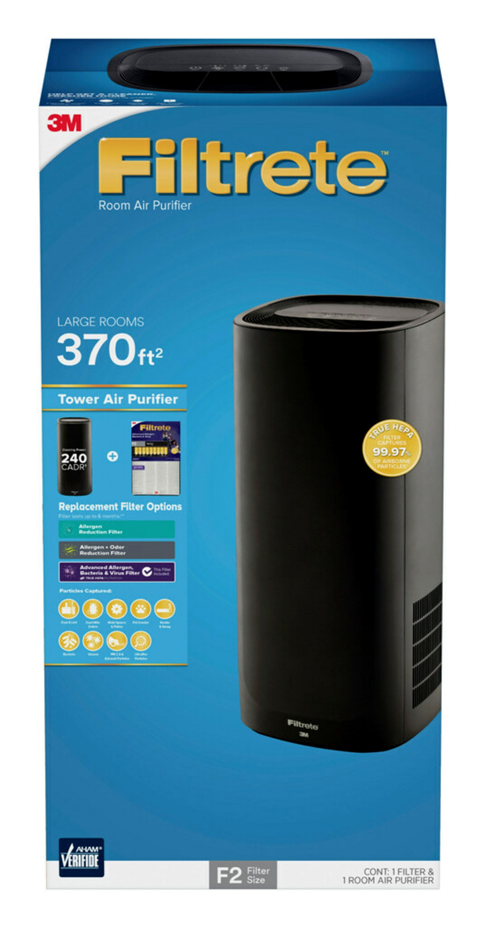 Filtrete by 3M Room Air Purifier, Large Room Tower, 370 SQ Ft Coverage ...