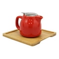 Bright Red Contemporary Ceramic 20oz Tea Pot With 2 Cups And Bamboo ...