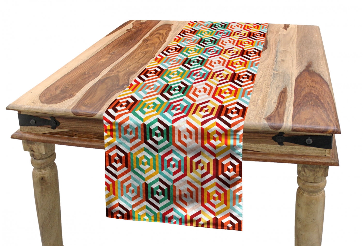 Geometric Table Runner, Abstract Cubes Isometric Hexagonal Shaped ...