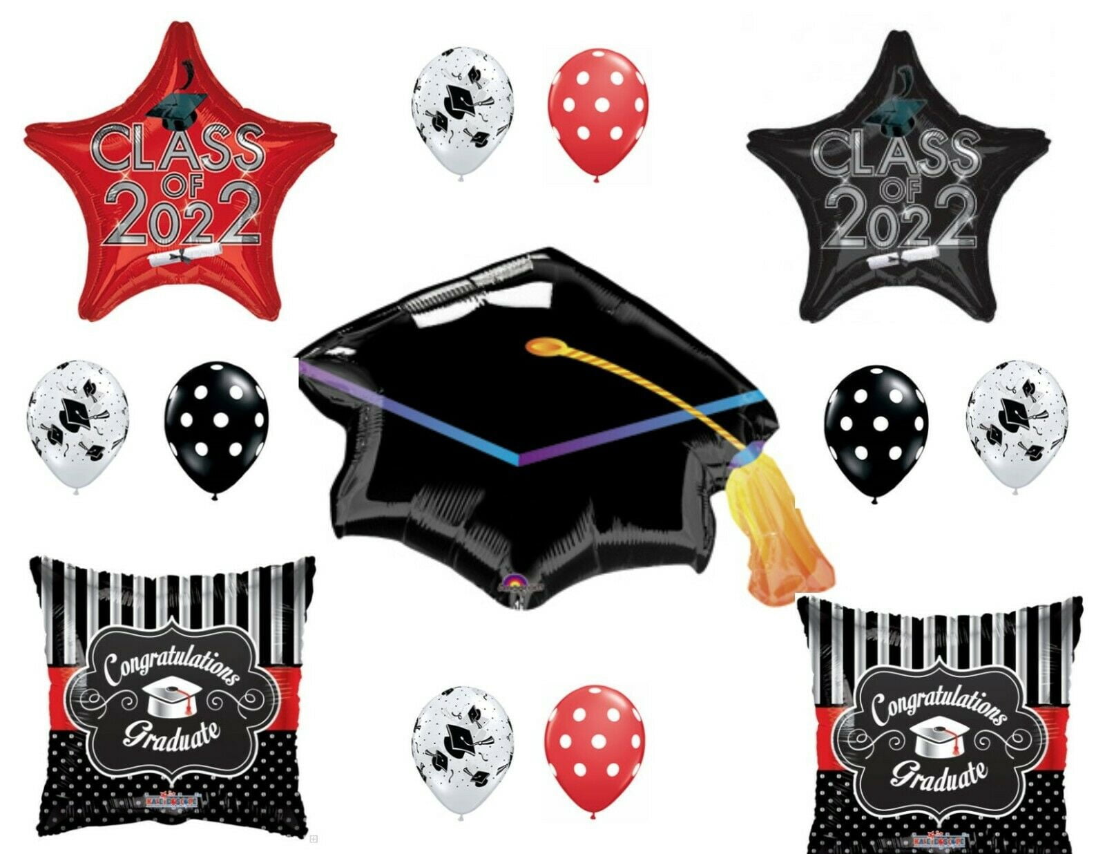 Class of 2022 Red & Black Cap polka dot Hat Party Balloons Decorations ...