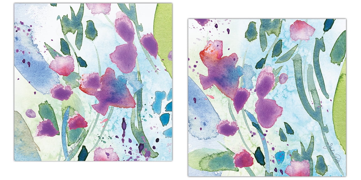 Beautiful Watercolor-Style Purple and Teal Wildflower Floral Print Set ...