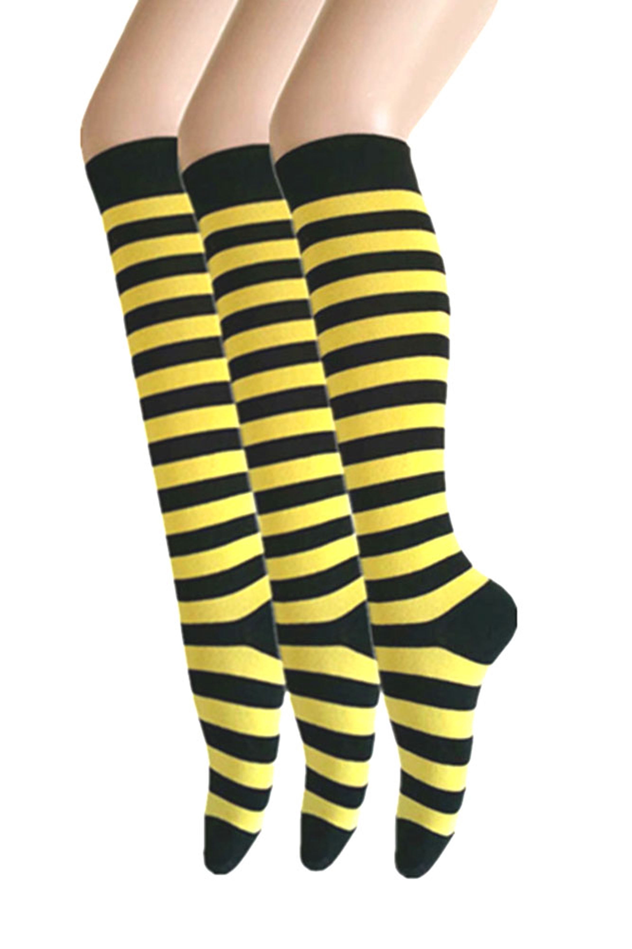 Zebra Stripes Knee High Tube Vintage Socks in Black With Yellow Color 3 ...