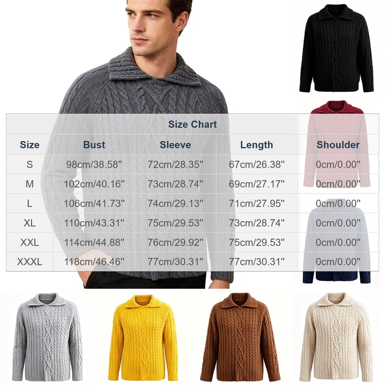 ShomPort Mens Cable Knit Sweaters Long Sleeve Lapel Slim Sweater Layer ...