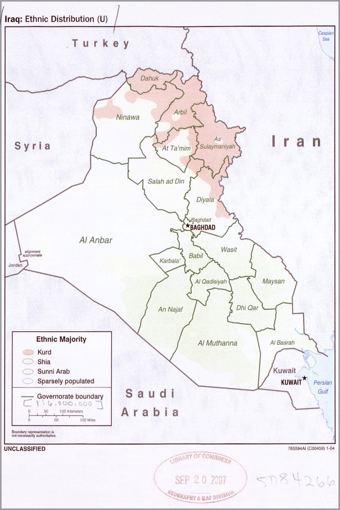 24"x36" Gallery Poster, cia map of Iraq ethnic distribution 2004 ...