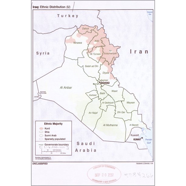 24"x36" Gallery Poster, cia map of Iraq ethnic distribution 2004 ...
