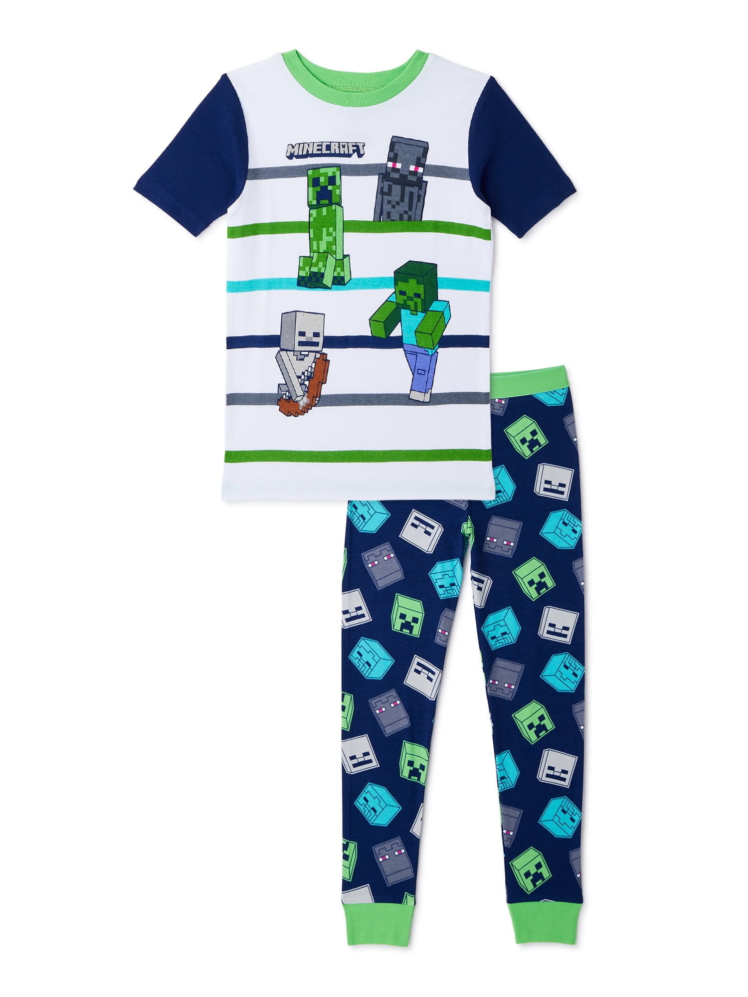 Minecraft Boys Pajamas 2PC Cotton PJs Kids Pajama Set, 4-10, Blue ...