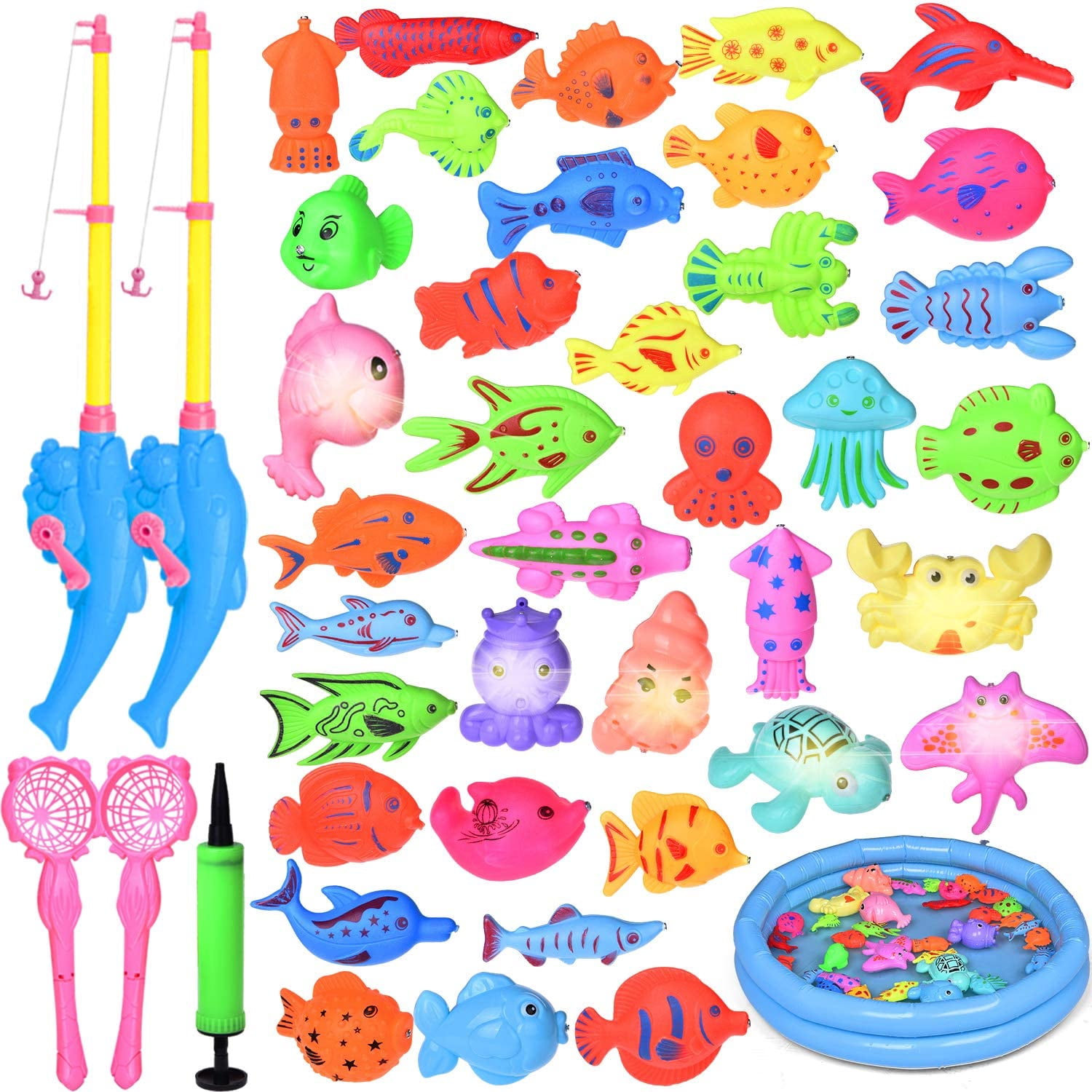 Fun Little Toys 42PCs Magnetic Fishing Toys with 11 in Fishing Pool, 2 ...