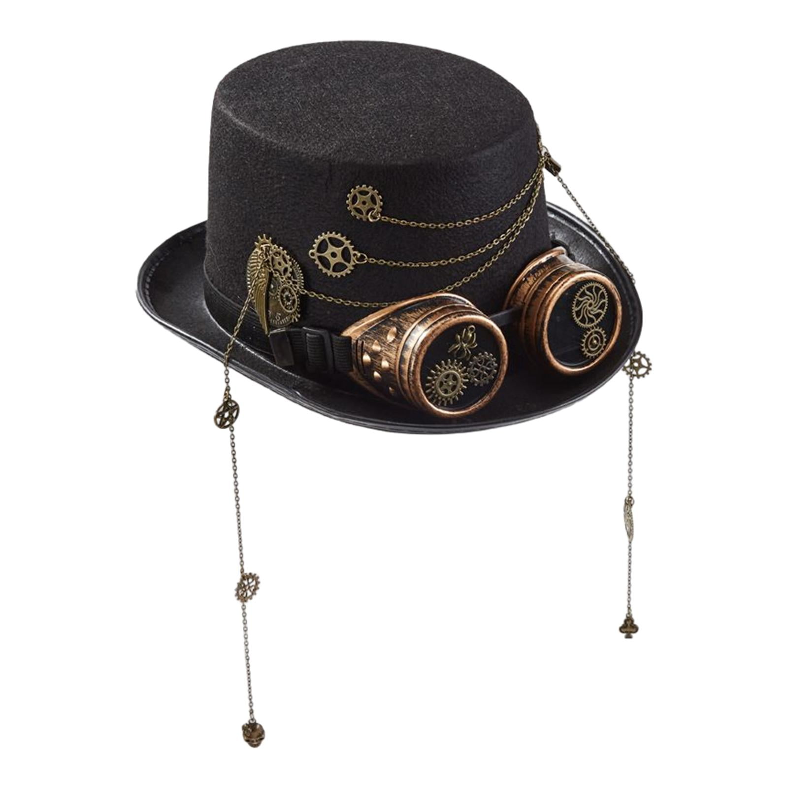 Black Steampunk Top Hat, Head Wear Dance Hat with Goggles Accessories ...
