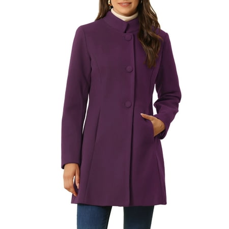 Women's Winter Overcoat Stand Collar Single Breasted Mid-thigh Long ...