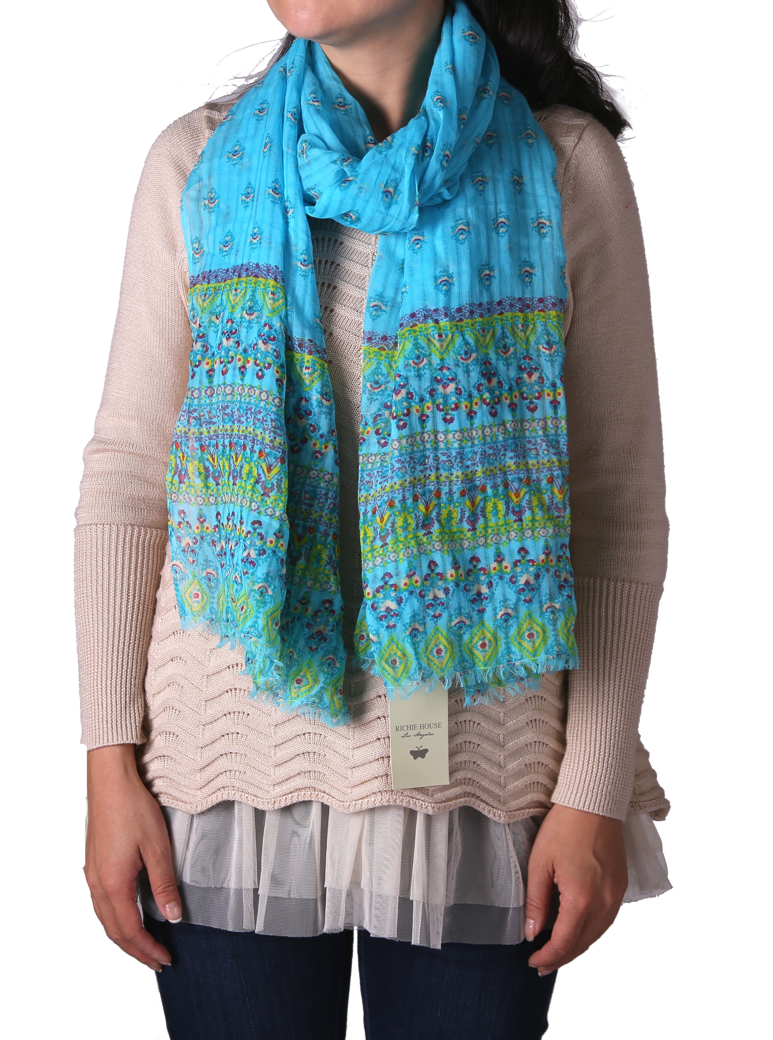 Richie House Aqua Scarf with Blossoms RH0422 - Walmart.com