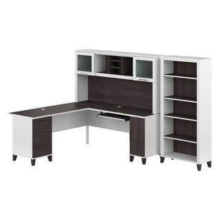 Cabot 72W Sit to Stand L Desk with Hutch in Ash Gray - Engineered Wood ...