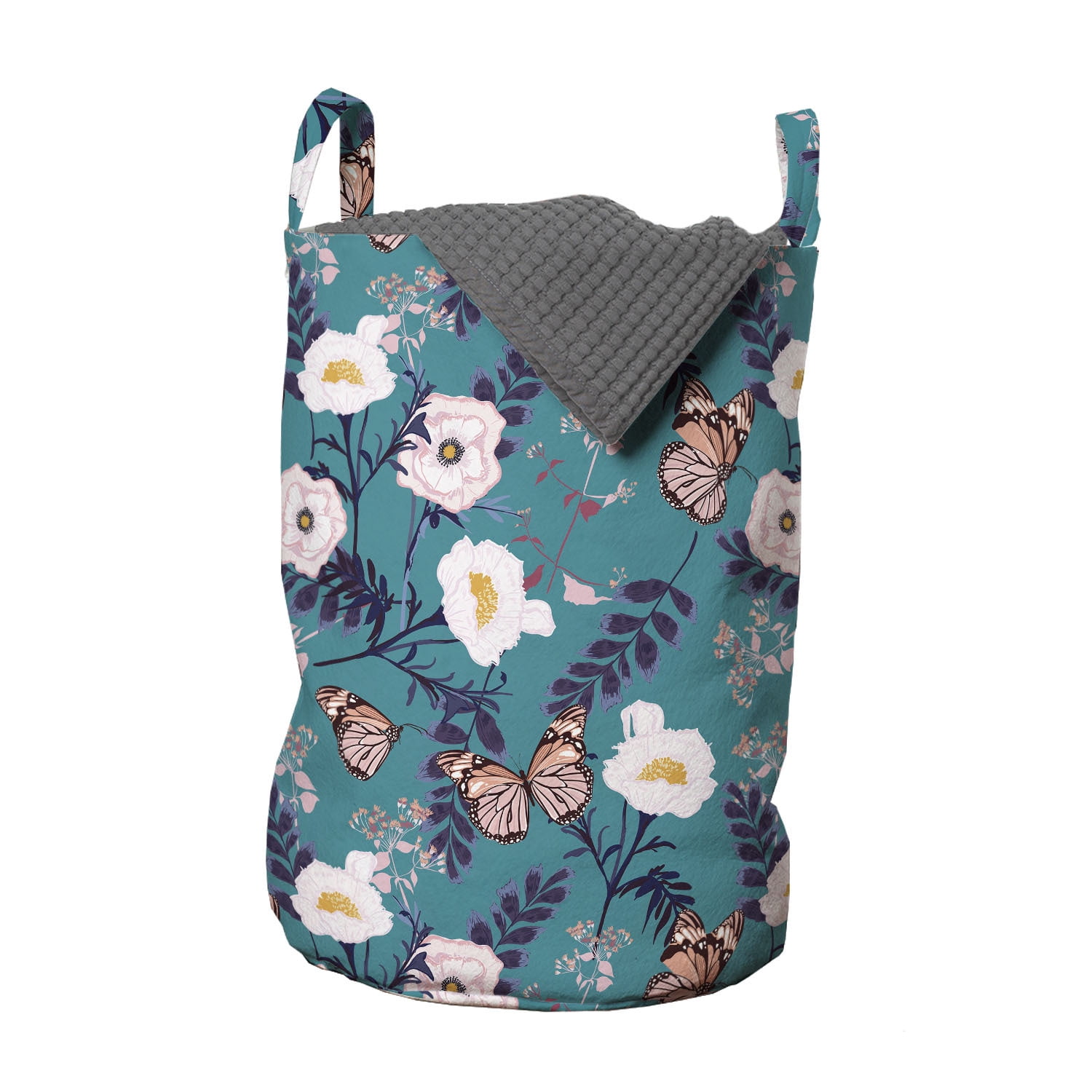 Floral Laundry Bag, Vibrant Selective Color Palette Floral Pattern ...